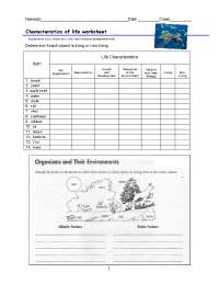 Characteristics of life worksheet | Lecture notes Life Sciences - Docsity
