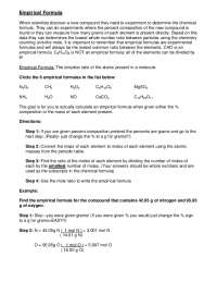 Empirical Formula Worksheet | Slides Chemistry - Docsity
