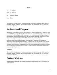 Audience and Purpose Parts of a Memo | Slides Business English - Docsity