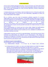 Le metamorphisme | Schémas Sciences de la Terre - Docsity