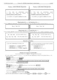Suites ARITHMETIQUES Suites GEOMETRIQUES | Lectures Mathématiques | Docsity