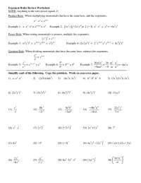 Exponent Rules Review Worksheet | Lecture notes Pre-Calculus | Docsity
