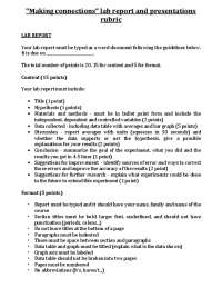 "Making connections" lab report and presentations rubric | Lecture ...