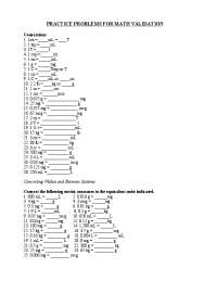 PRACTICE PROBLEMS FOR MATH VALIDATION | Summaries Nursing | Docsity