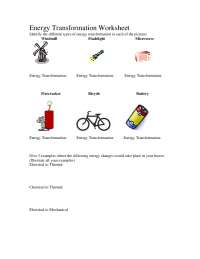 Energy Transformation Worksheet | Slides Heat and Mass Transfer | Docsity