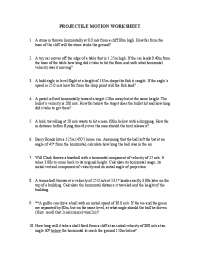 PROJECTILE MOTION WORKSHEET | Schemes and Mind Maps Physics - Docsity