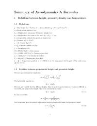 Summary of Aerodynamics A Formulas | Lecture notes Aerodynamics - Docsity