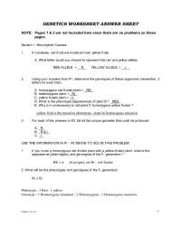 Genetics worksheet answer sheet | Study notes Genetics | Docsity