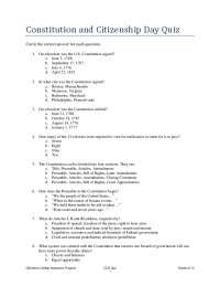 Constitution and Citizenship Day Quiz | Lecture notes Constitutional ...