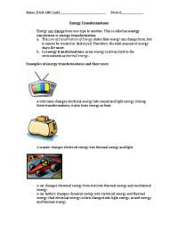 Energy Transformations Student Worksheet | Study notes Law | Docsity