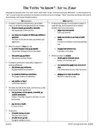 The Verbs “to know”: Ser vs. Estar | Lecture notes Spanish | Docsity