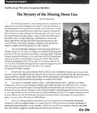 The Mystery of the Missing Mona Lisa | Study notes Painting | Docsity
