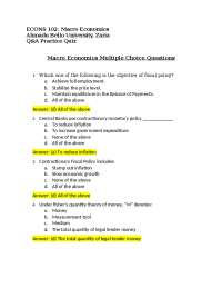 Macro Economics Practice Quiz | Quizzes Macroeconomics | Docsity