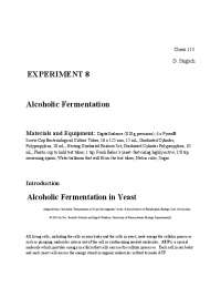 EXPERIMENT 8 Alcoholic Fermentation | Lab Reports Chemistry - Docsity
