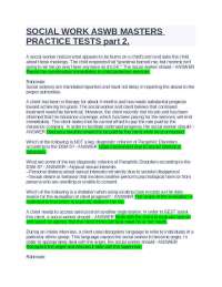 SOCIAL WORK ASWB MASTERS PRACTICE TESTS part 2 - | Exams Nursing | Docsity