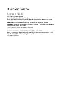 Il Verismo in breve - letteratura italiana | Appunti di Italiano | Docsity