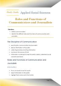 Roles and Functions of Communication and Journalism - study guide ...