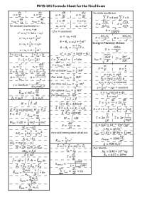 PHYS-101 Formula Sheet for the Final Exam | Study notes Physics | Docsity