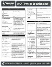 MCAT Physics Equation Sheet | Schemes and Mind Maps Physics | Docsity