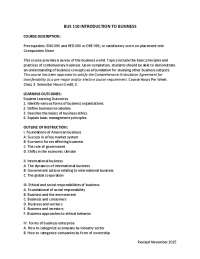 BUS 110 INTRODUCTION TO BUSINESS Course Outline | Study notes Business ...