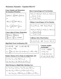 ME 258 Dynamics – Equation Sheet | Study Guides, Projects, Research Dynamics - Docsity