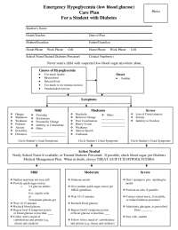 Emergency Hypoglycemia (low blood glucose) Care Plan for a ...