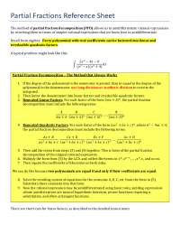 Partial Fractions Reference Sheet | Study notes Algebra | Docsity