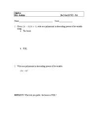 Algebra 1 Digi mathematics assignment | Assignments Mathematics | Docsity