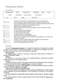 Chromatography worksheet | Study notes Chemistry | Docsity