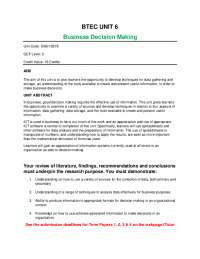 BTEC UNIT 6 Business Decision Making | Study Guides, Projects, Research ...