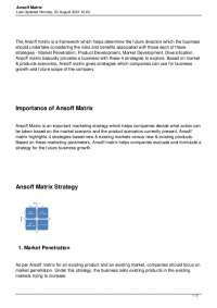 Ansoff Matrix | MBA Skool | Study notes Business - Docsity