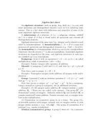 Algebra fact sheet An algebraic structure (such as group, ring ...