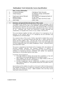 Nottingham Trent University Course Specification | Study notes Civil ...