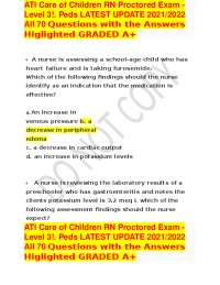 ATI Care of Children RN Proctored Exam - Level 3!. Peds LATEST UPDATE ...