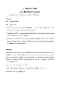 Econometria per passare esame | Appunti di Econometria | Docsity