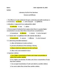 Quiz about Osmosis and Diffusion | Quizzes Biology | Docsity