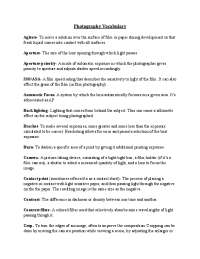 Photography Vocabulary | Lecture notes Photography | Docsity