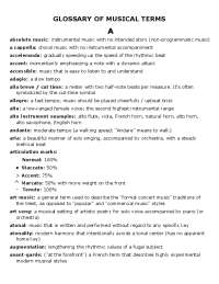 GLOSSARY OF MUSICAL TERMS | Study notes Music | Docsity