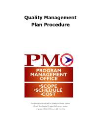 Quality Management Plan Procedure | Study Guides, Projects, Research Quality Management | Docsity