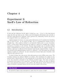 Chapter 4 Experiment 2: Snell's Law of Refraction | Lecture notes Law ...
