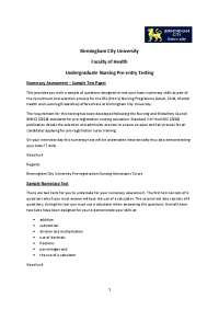 Numeracy Assessment – Sample Test Paper | Summaries Nursing | Docsity