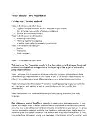 Oral Presentations Script | Study notes Communication | Docsity