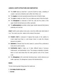 EARTH STRUCTURE LAYERS | Summaries Earth science | Docsity