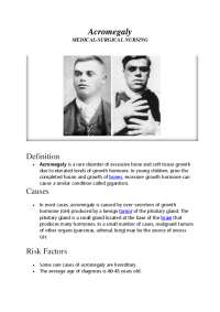 Acromegaly MEDICAL-SURGICAL NURSING | Summaries Family and Consumer ...
