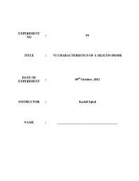 Characteristics of a silicon diode | Exercises Electronic Circuits Design | Docsity