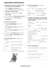 Actividades Present Simple and Present Continuous | Ejercicios de Inglés | Docsity