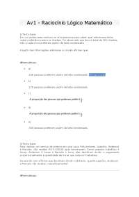 Av1 Raciocínio lógico matemático | Exercícios Lógica Matemática | Docsity