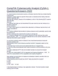 CompTIA Cybersecurity Analyst (CySA+) Questions Answers 2022 | Exams Computer Science | Docsity