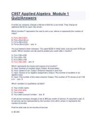 C957 Applied Algebra Module 1 Quiz Answers | Exams Algebra | Docsity