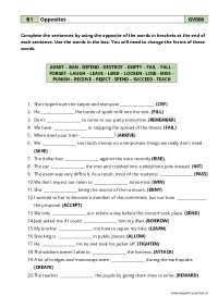 Opposites - Vocabulario B1 | Ejercicios de Inglés | Docsity